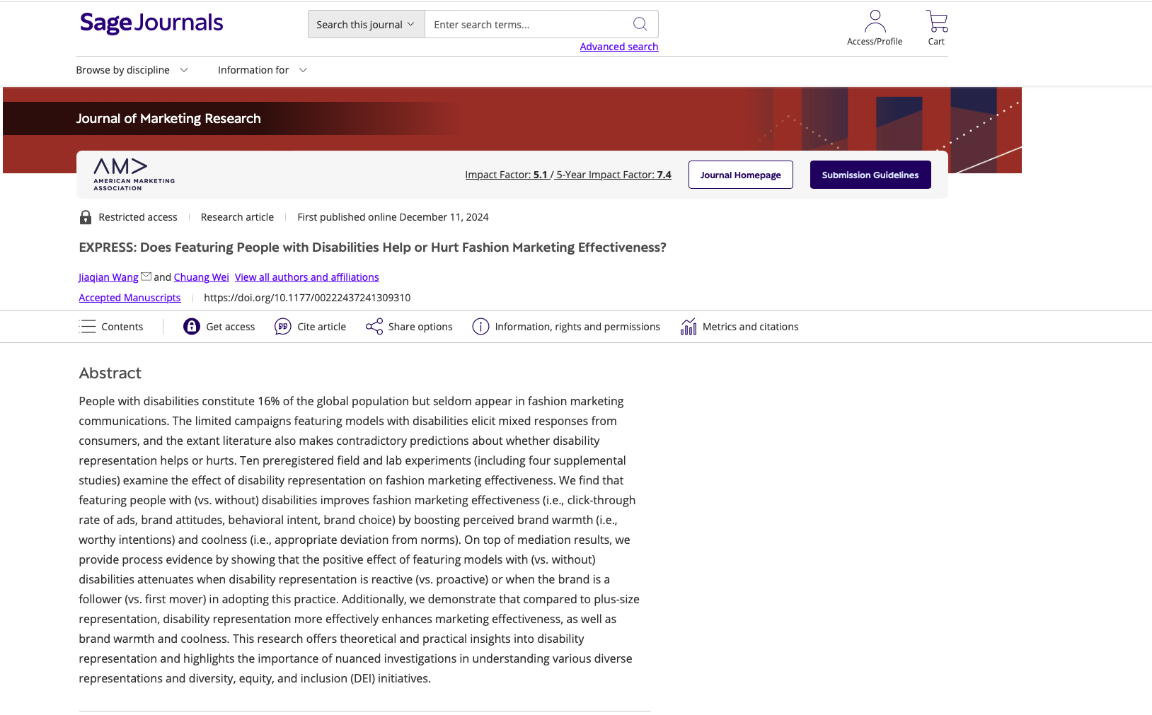 我院助理教授魏闯在UTD24顶级期刊Journal of Marketing Research发表论文-中央财经大学商学院
